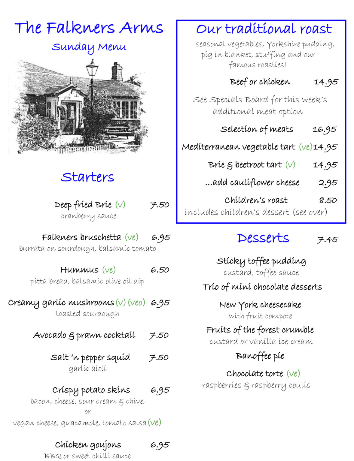 Sunday Menu – The Falkners Arms